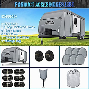 Travel Trailer Cover 2022 Upgraded 6 Layers Top RV Cover, Fits 20'-22' RV, Heavy Duty Windproof Anti-UV Camper Cover with RV Accessories,1 Tongue Jack Cover, 2 Extra Straps, 6 Gutter Covers