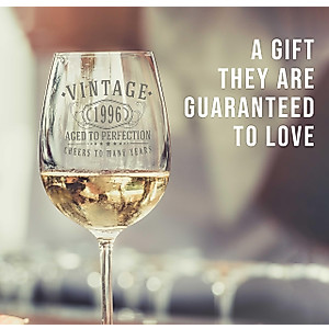 Vintage 1996 Etched 16oz Stemmed Wine Glass - 28th Birthday Gifts for Women - Cheers to 28 years old - 28th decorations for her - Best Engraved Wine Gift ideas Friend - Daughter 2.0