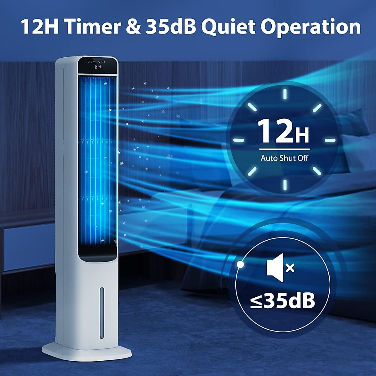 LifePlus Evaporative Cooler Fan, Swamp Bladeless Tower Fan Air Conditioner Portable with Cold Air & Instant Cooling, Top LCD Touch Control Panel, Ideal for Kitchen Bedroom Office