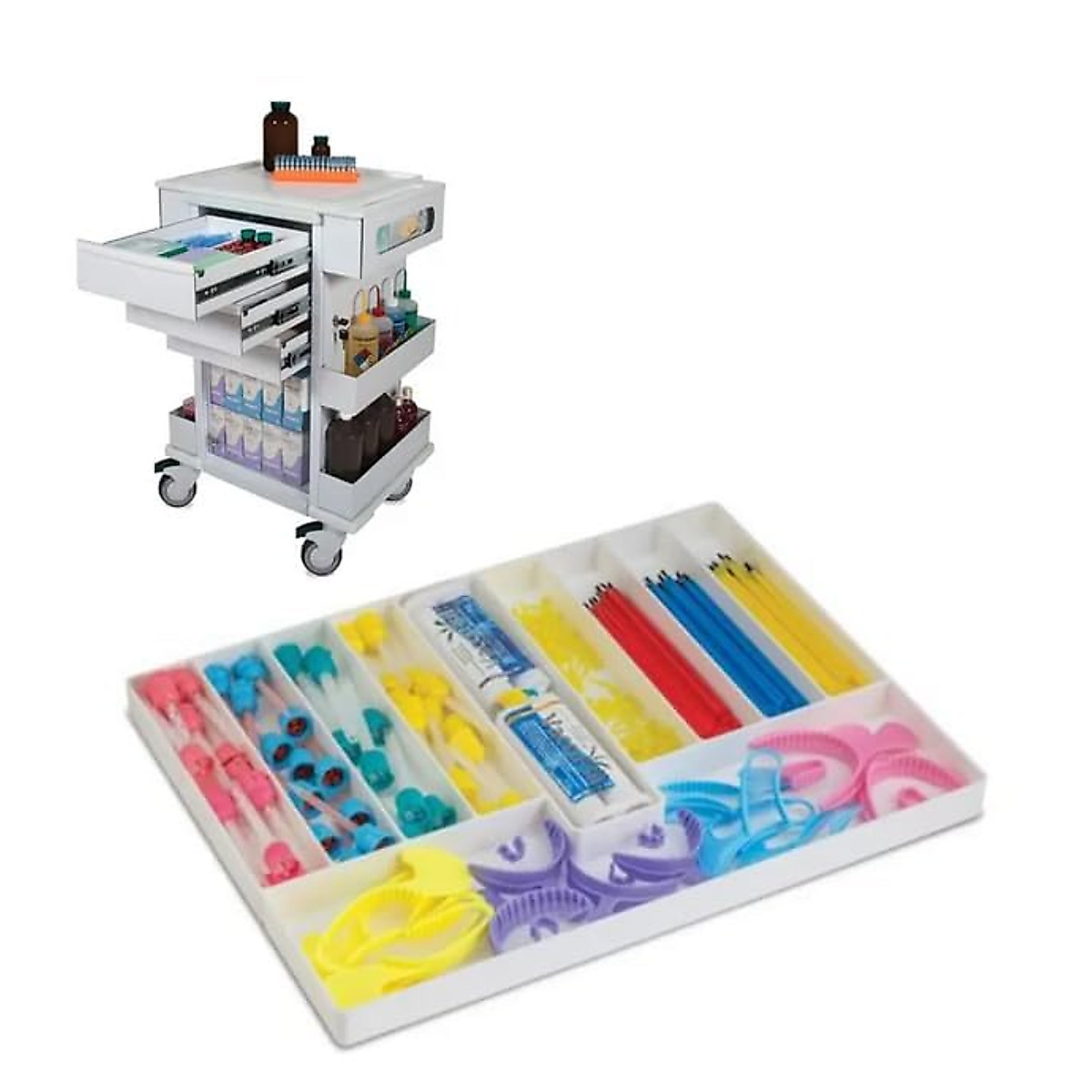 AmeriCan Goods 3/Pieces Dental 4/Section Large Drawer Organizer Tray, Dental Supply Cart Section Divided White Tray for Medical/Dental Supply
