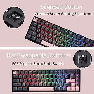 ONE METER 60 Percent Wireless Mechanical Gaming Keyboard, Portable Ultra-Compact 68 Keys Gaming Keyboard Hot Swappable Gateron G-pro switches with RGB Backlit and PBT keycaps