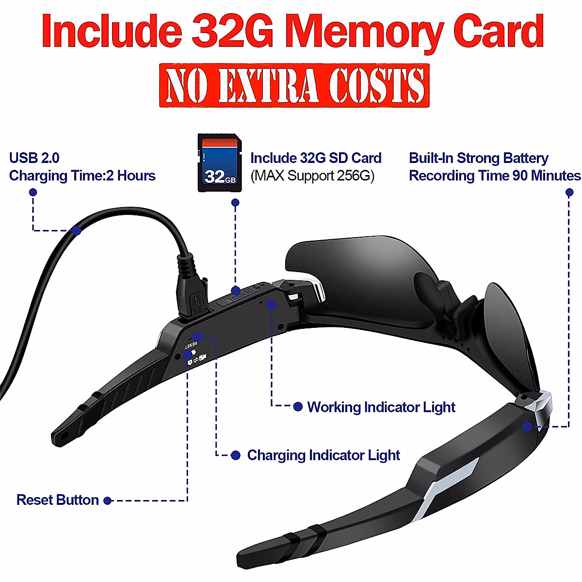 MingSung MS20 Camera Video Sunglasses, Built in HD1080P Camera, Film Hands Free for Sports, Hiking, Biking, Fishing, Scouting, Driving, Hunting(Include 32G MicroSD Card)