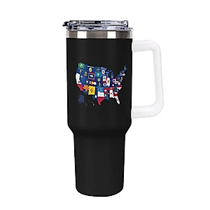 Flag Map of U.s. Insulated Tumblers with Handle Stainless Steel Coffee Mug Funny Travel Cup with Lid Straw 40oz