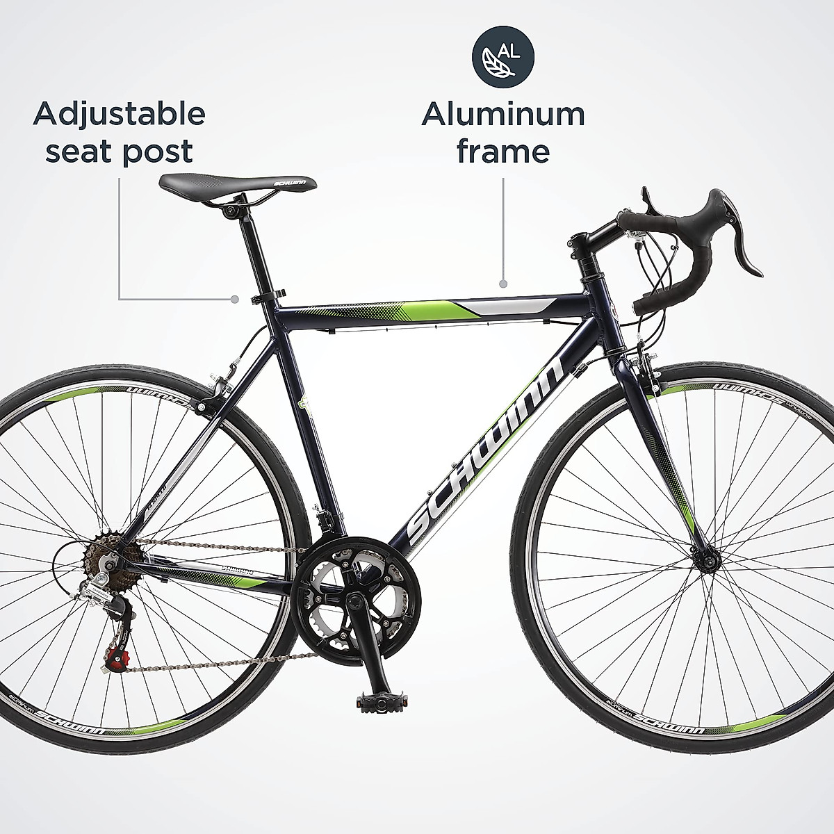 Schwinn Volare 1300 Drop Style Hybrid Sports Road Bike, Men and Women, 14-Speed, 700c Wheels, 21-Inch Aluminum Frame, Alloy Caliper Brakes, Green