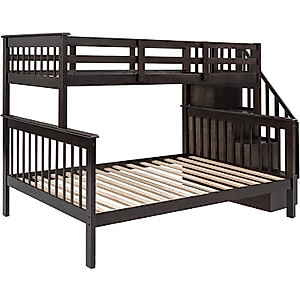 CITYLIGHT Bunk Beds Twin Over Full Size with Stairs, Wooden Bunk Beds with Storage Open Shelves, Stairway Bunk Bed Convertible to 2 Separated Beds,Kids Bunk Beds for Bedroom, Dorm,Espresso