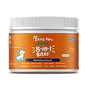 Zesty Paws Puppy 8-in-1 Multivitamin Soft Chews - Glucosamine & Chondroitin for Hip & Joint Health - Omega 3 Fish Oil for Skin - Gut, Immune, Heart, Kidney & Liver Support for Puppies - 90 Count