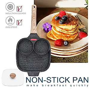 Bobikuke Egg Pan, Egg Frying Pan, Fried Egg Pan with Lid Nonstick 3 Section Pancake Pan Divided Pan for Breakfast,Gas & Induction Compatible, 8.3 Inch
