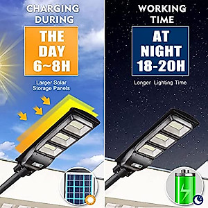 Wattake 300W Solar LED Street Light, 6000K 4000LM Outdoor Solar Powered Street Lights with Motion Sensor and Light Control for Parking Lot, Garage, Home, IP65 Waterproof, Wall or Pole Mount