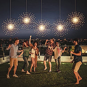 200 LED Starburst Sphere Lights,Firework Lights Battery Powered, Tent Chandelier Remote Control, Waterproof Hanging Lights for Gardens Courtyards Porches Christmas Party Home Decor（Warm White）