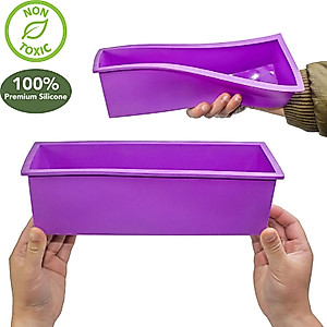 Soap Mold Making Kit with Wooden Cutter Soap Molds Silicone 46oz Purple | Melt and Pour or Cold Process, 50pc Soap Packaging Paper Bags and Slicer | Gift for Wife Women Housewife Soaper
