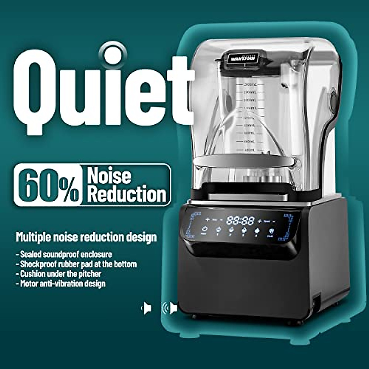 WantJoin Soundproof professional blender Commercial blender Digital display Programmed Strong Industrial blender for ice crushing,smoothie,grinding