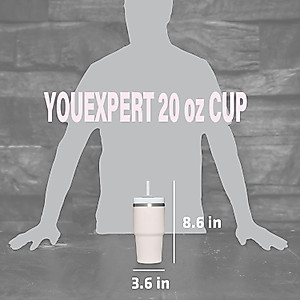 YOUEXPERT 20 oz Tumbler with Straw, Insulated Tumblers with Lid and Straw, 20 oz Cup Stainless Steel Mini Outdoor Sports Travel Tumblers - rose quartz