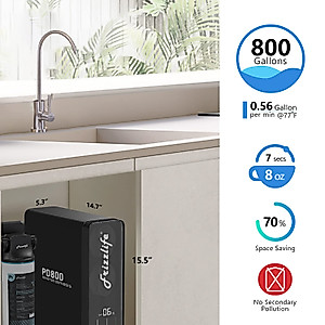 Frizzlife PD800-TAM4 RO Reverse Osmosis Water Filtration System, Alkaline Mineral, with MWT3 Mini Water Tank, with IMC-1 Ice Maker Installation Kit