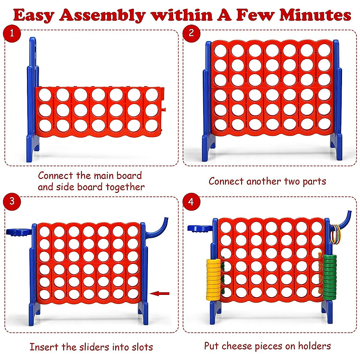 Giantex 4 in a Row Connect Game, Jumbo 4 to Score Game Set w/ 42 Chess Rings, Basketball & Hoop, Toss Rings & Quick-Release Lever, Indoor & Outdoor Family Party Game for Kids & Adults