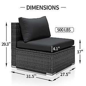 NICESOUL® Modern Luxury All-Weather PE Wicker Modular Armless Sofa, Outdoor Patio Furniture Sofa Piece Grey Rattan Sectional Conversation Set for Backyard Terrace Deck Garden Sunroom Dark Grey Cushion