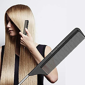 Professional 8.8 Inch Tail Comb (2 Pack) - Black Carbon Fiber And Stainless Steel Pintail - Anti Static And Heat Resistant Teasing Comb - Lightweight Tail Comb For All Hair Types By Bardeau Essentials