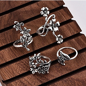 Muised 4Pcs Knuckle Rings Set for Women, Vintage Silver Stack Rings, Knuckle Rings Set Retro Jewelry, Rings Trendy Silver Ring Set Rings for Teen Adult