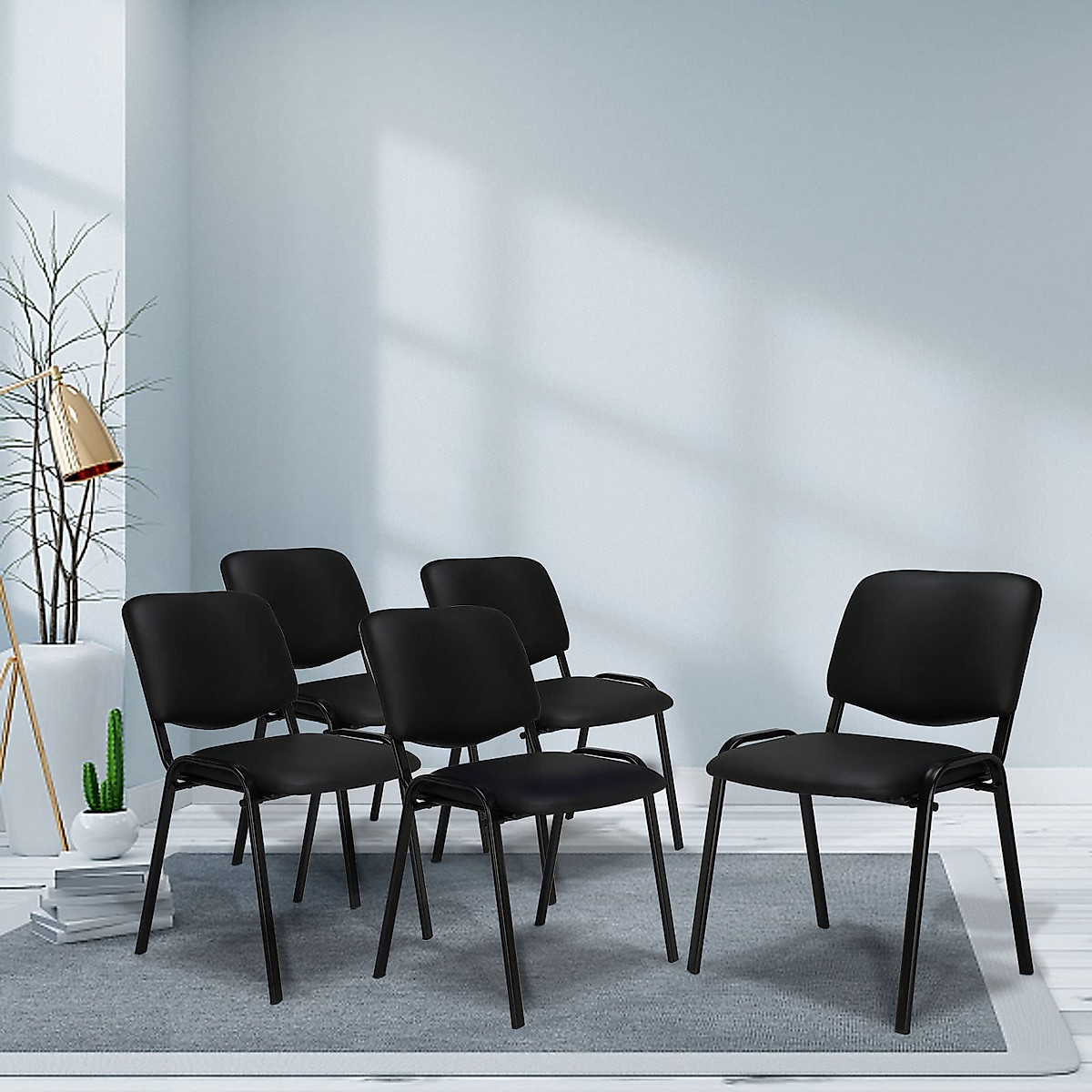 VINGLI Waiting Room Chairs, 5-Pack PU Church Chairs Conference Room Chairs Stackable Chairs, Office Guest Chairs & Reception Chairs Stacking Chairs for Meeting Room, Office Lobby, Simple&Space-Saving