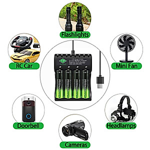 18650 Lithium Battery Charger 4 Bay Universal Fast Charger for 3.7V Li-ion 10440,14500,16340,16650,14650,18350,18500,18650(123A) Ni-MH Ni-Cd A AA AAA AAAA rechargeable Battery(battery)