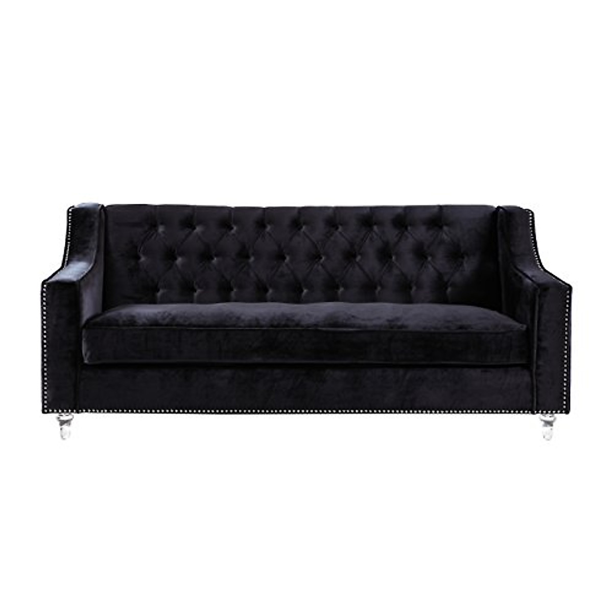 Iconic Home Black Dylan Velvet with Silver Nail head Trim Round Acrylic Feet Sofa