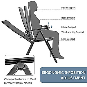 Tangkula Set of 2 Patio Foldable Dining Chairs, Outdoor Portable Camping Chairs with Armrest High Backrest, Folding Chairs for Porch, Poolside, Garden, Balcony, Backyard (Black)
