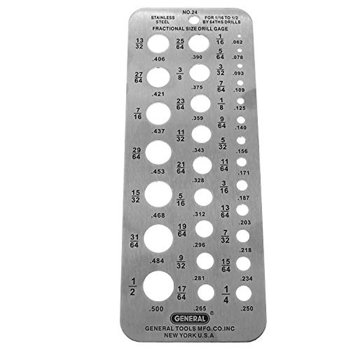 SQXBK Drill Gauge Stainless Steel Drill Bit Size Checker Plate Measuring Tool for 1/16Inch to 1/2Inch Size Bits 29 Holes