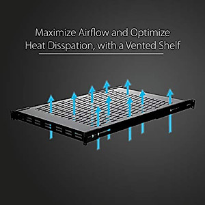 StarTech.com 1U Adjustable Vented Server Rack Mount Shelf - 175lbs - 19.5 to 38in Adjustable Mounting Depth Universal Tray for 19" AV/ Network Equipment Rack - 27.5in Deep , TAA (ADJSHELF)