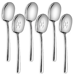 SOLEADER X-Large Serving Spoons Set,12 Inch Slotted Spoon and Serving Spoon,Spoons Silverware,Cooking Spoon,Pasta Spoon,Mixing Spoon,Buffet Serving Utensils,Foodgrade 18/8 Stainless Steel,Pack of 6