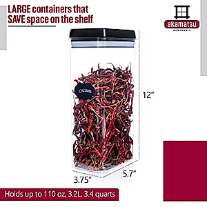 Akamatsu Homewares Set of 4 Extra Large Stackable Food Storage Containers with Airtight Sealable Lids - 110oz Kitchen Canisters for Flour Sugar Cereal Pasta Rice Dry Food - Pantry Organization and Storage - Space Saving - Rodent Proof - Smell Proof
