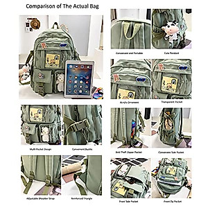 Kawaii Backpack Cute School Backpacks Aesthetic Bookbags with Kawaii Pin Accessories for Teen Girls (Green)