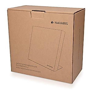 Navaris Wooden Magnetic Knife Holder - Universal Wood Magnetic Block & Organizer for Knives, Scissors, Utensils - Acacia, 9.1" x 8.9"
