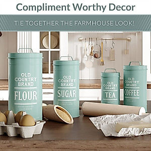 Barnyard Designs Canister Sets for Kitchen Counter, Farmhouse Canisters Sets for the Kitchen Countertop, Metal Canister with Lid, Coffee Tea Sugar Flour Container Set for Counter (Mint)