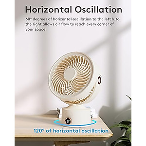 CARONSORT Desk Fan, Small Oscillating Fan for Bedroom, 9 Inch Table Fans Quiet,Desk Air Circulator Fan with 3 Speeds, 4H Time, Rechargeable Fan for Office/Dorm/Room-Beige