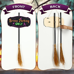 Bnesi Halloween Creative Wall Decorations, Broom Parking Sign with 3 Removable and Placeable Witches Brooms, Outdoor Front Porch or Indoor Living Room Wall Halloween Decoration (Halloween)