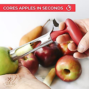 Zulay Premium Apple Corer - Easy to Use Durable Apple Corer Remover for Pears, Bell Peppers, Fuji, Honeycrisp, Gala and Pink Lady Apples - Stainless Steel Best Kitchen Gadgets Cupcake Corer - Red