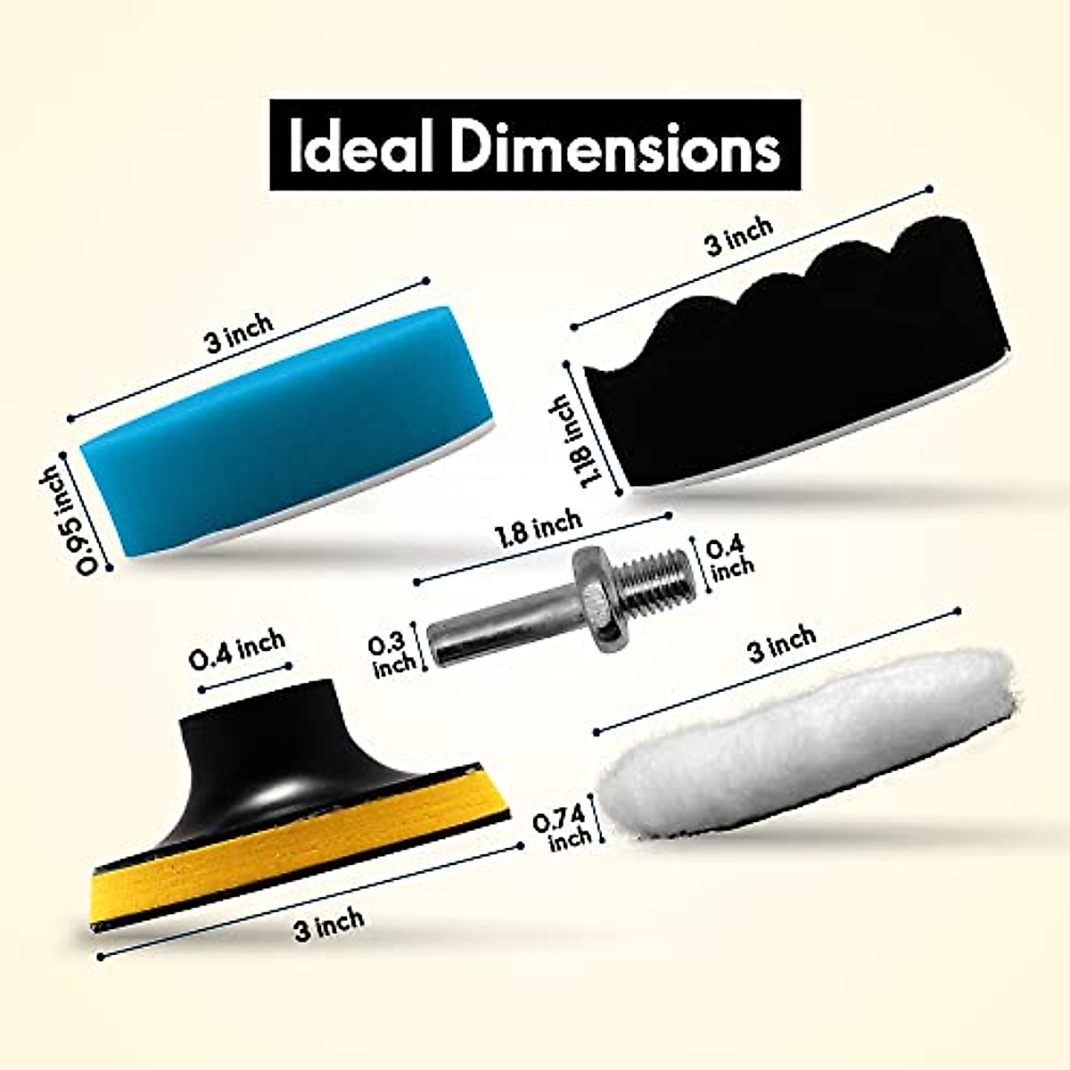 PRIMEVERTIK Buffing Pads 11 Pcs – 3 Inch Buffing Sponge Foam, Woolen Polishing Pad, Drill Adapter & Suction Cup Kit for Car Polishing, Waxing, Compounding & Sealing Glazes for Automative