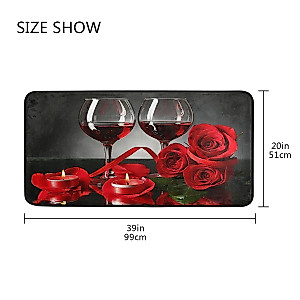 Red Wine Rose Absorbent Kitchen Floor Mat and Rug, 39 x 20 Inches Non-Skid Floor Mats and Rugs for Kitchen, Bathroom, Sink, Indoor, Home Decor