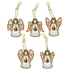 LUSandy 5pcs DIY 5D Angel Diamond Painting Keychain Kits Full Drill Special Shape Crystal Angel Diamond Art Key Chain Key Ring Set for Adults Backpack Purse Handbag Charms