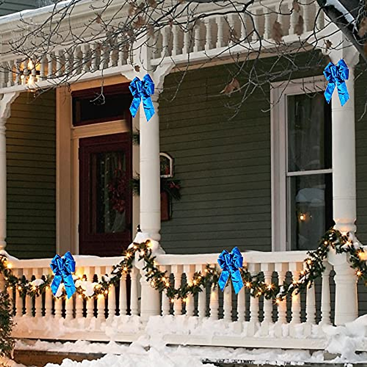 Lulu Home Holiday Small Bows, 10" x 7" Blue Velvet Bow Knots, Wired Edge Decorative Bows for Gift Wrapping DIY Crafts Supplies, 8 Packs