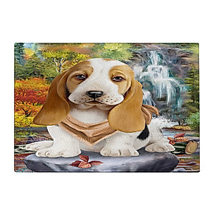 Scenic Waterfall Basset Hound Dog Cutting Board For Kitchen - Stain & Scratch Resistant - Designed To Stay In Place - Perfect for Chopping Meats, Vegetables - 12" x 8",CB48397