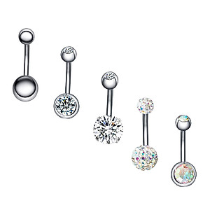 JDXN 6-8PCS 14G Stainless Steel Belly Button Rings CZ Pineapple Dangling Dangle Navel Ring Body Piercing (9PCS/SET Silver)