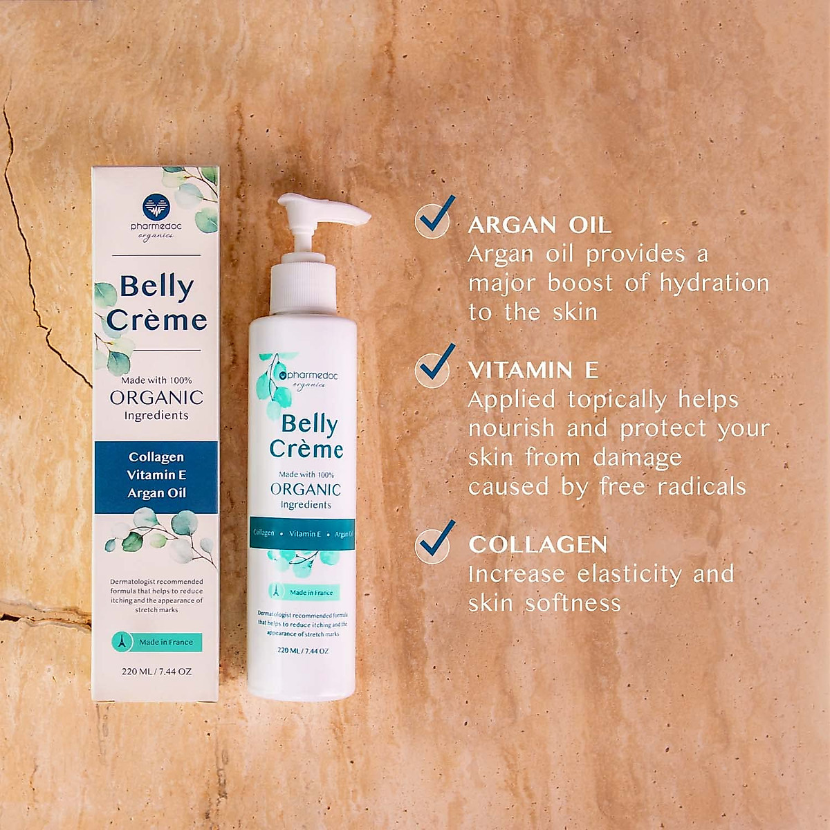 Pharmedoc Maternity Stretch Mark Cream, Pregnancy Must Haves, Belly Butter, Pregnancy Safe, Tummy Butter Stretch Marks Remover, Body Oil Body Butter Scar Cream, Mom To Be Gift, 100% Organic (7.44oz)