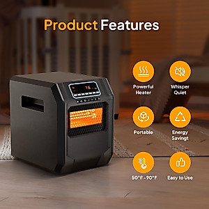 750W/1500W Electric Infrared Quartz Heater w/Remote Control, 4-Element Space Heater with Temperature Control, Timer, Overheat Shut Off Protection, 3 Heat Settings For Home Office Indoor, ETL