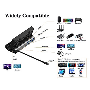 BALQTENH Steam Deck Dock,Steam Deck Docking Station 3 Monitors 2 Steam Deck Fan,11 in 1 Triple Monitor Docking Station Asus Rog Ally Dock Nintendo Switch Docking Station 100W PD Charging Port