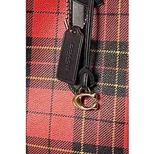 COACH Box Program Plaid Print Highline Tote Red Multi One Size