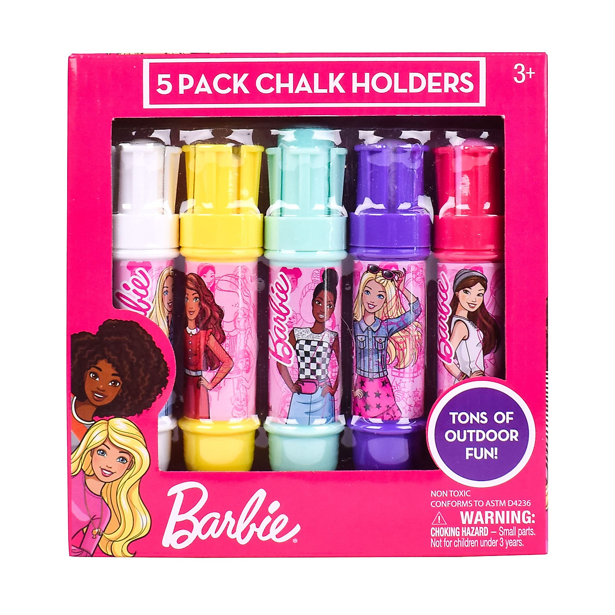 Sunny Days Entertainment Barbie Jumbo Chalk Holders | 5 Chalk Sticks with Holders for Kids | Barbie Outdoor Toys