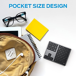 iClever Number Pad, Aluminum Wireless Number Pad for Multi Devices, USB-C Rechargeable, External 34-Keys Bluetooth Keyboard for Data Entry, Compatible for Laptop, Mac, iMac, Tablet, PC Desktop