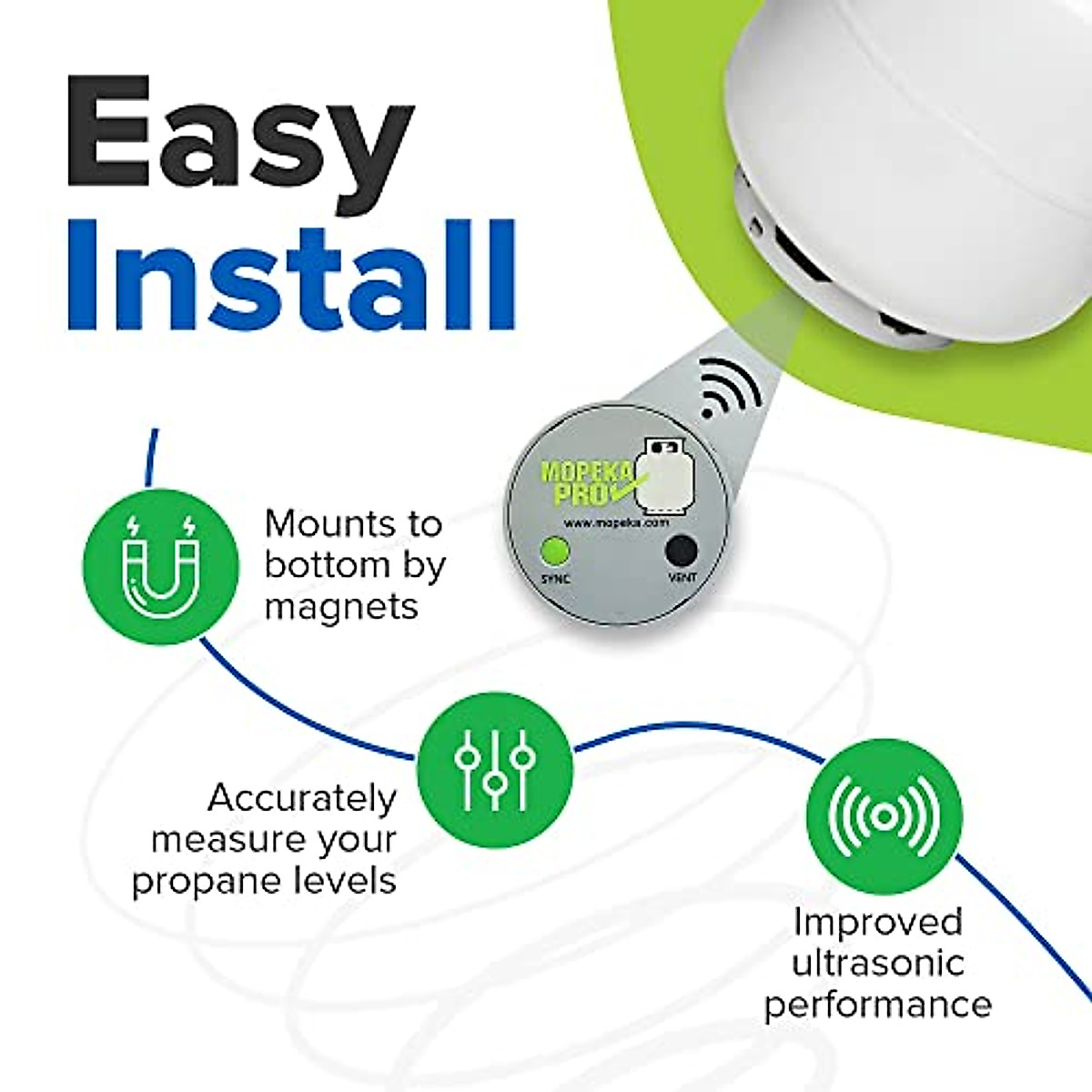 Mopeka Pro Check Sensor - Battery Powered Wireless Propane Tank Magnetic Sensor Level Indicator, Pressure Gauge Electronic for BBQ Grill - Remote Ready Propane, Butane And Fuel Level Gauge With App
