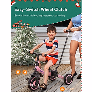 besrey Toddler Bike with Parent Steering Push Handle for 1-3 Years Old Girls and Boys, Foldable Kids Push Trike, Toddler Tricycle with Removable Pedals, Height Adjustable Seat