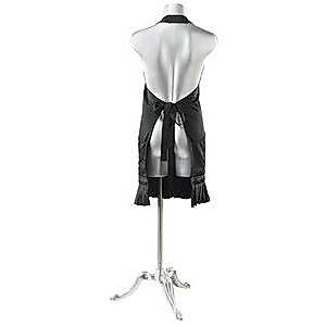 BeautyLove Cute Black Flirty Salon Apron Hair Stylist Nail Tech Dog Groomers Florist Barbers Large Zippers Pockets Flat Pleat Ruffle at the bottom and V Neck Stain Bleach Resistant Silky Polyester